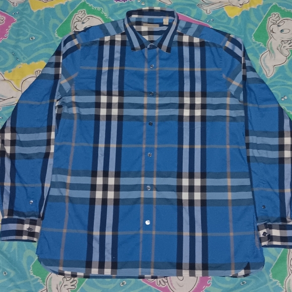 Burberry | Shirts | Burberry Brit Vintage Blue Plaid Long Sleeve Button ...